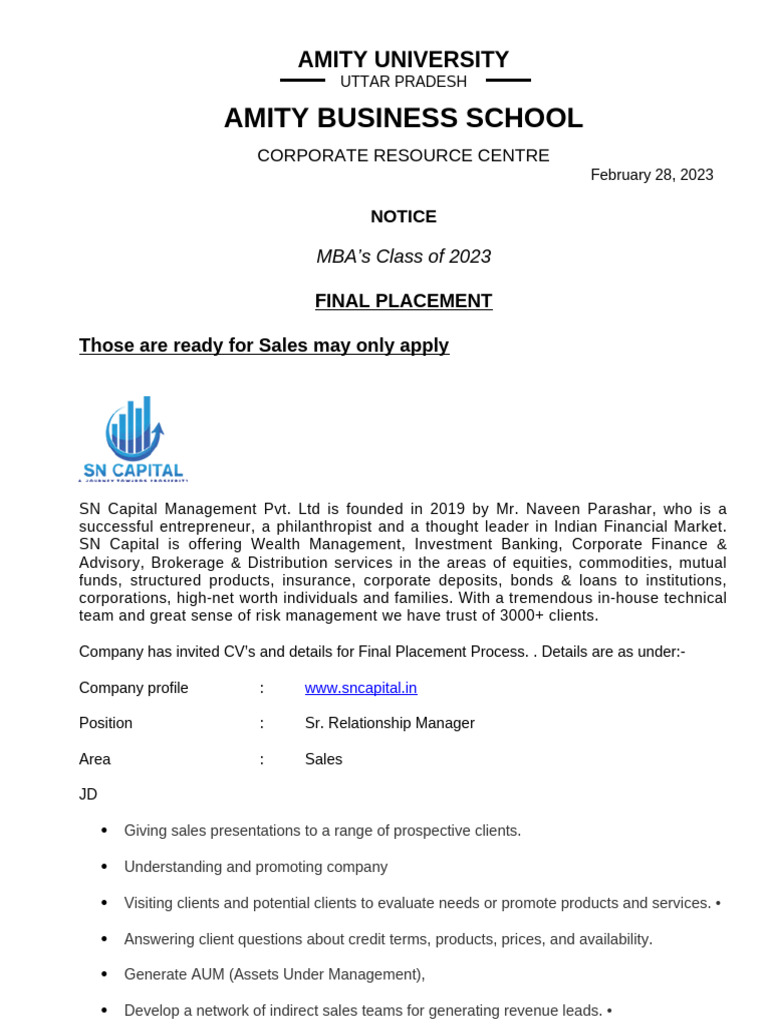 SN Capital Notice | PDF | Financial Economics | Financial Services
