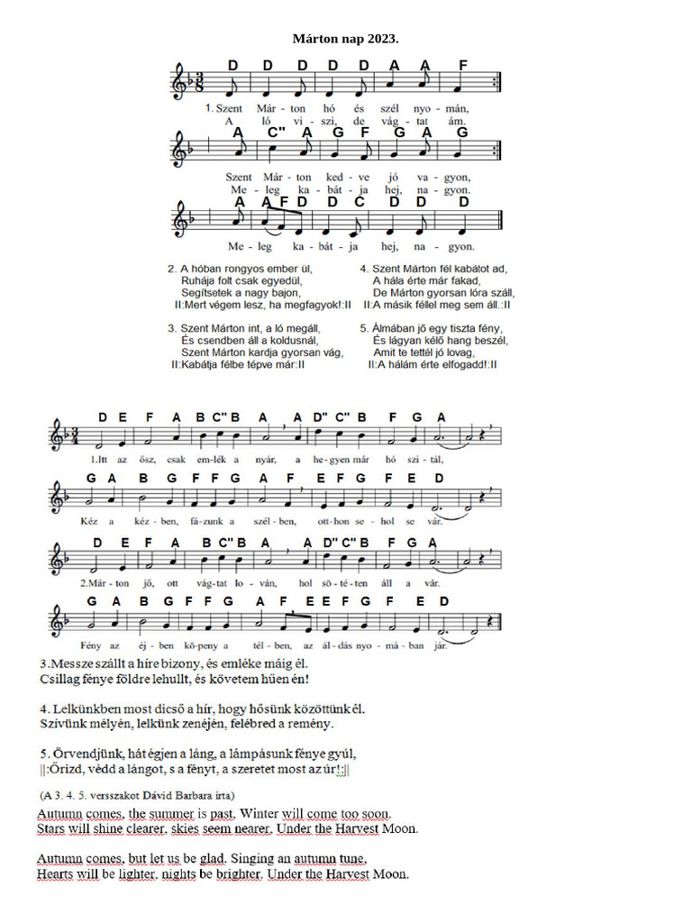 Márton napi dalok 2023 | PDF