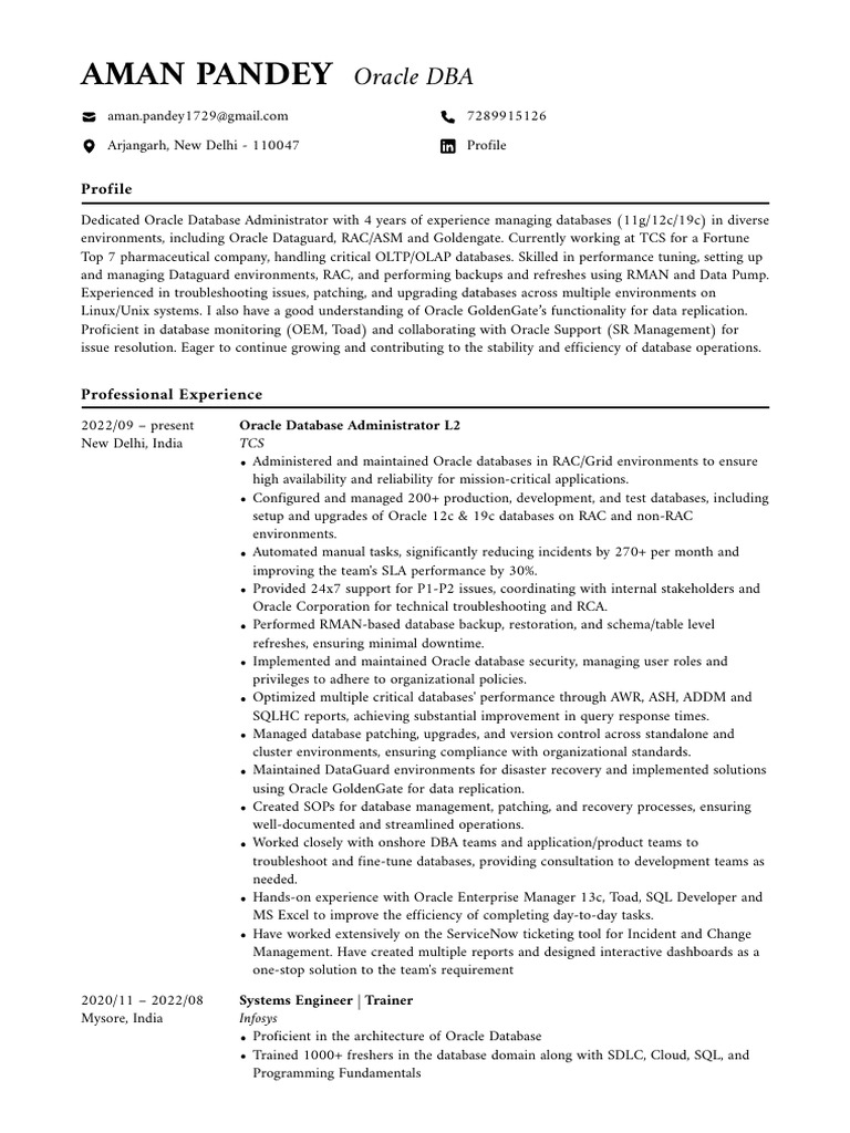 Aman Pandey Resume 20241012 | PDF | Databases | Computing