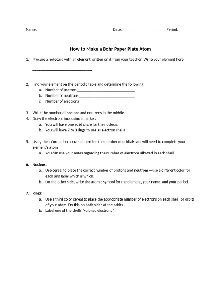 Bohr Paper Plate Atoms | PDF | Atoms | Atomic Nucleus