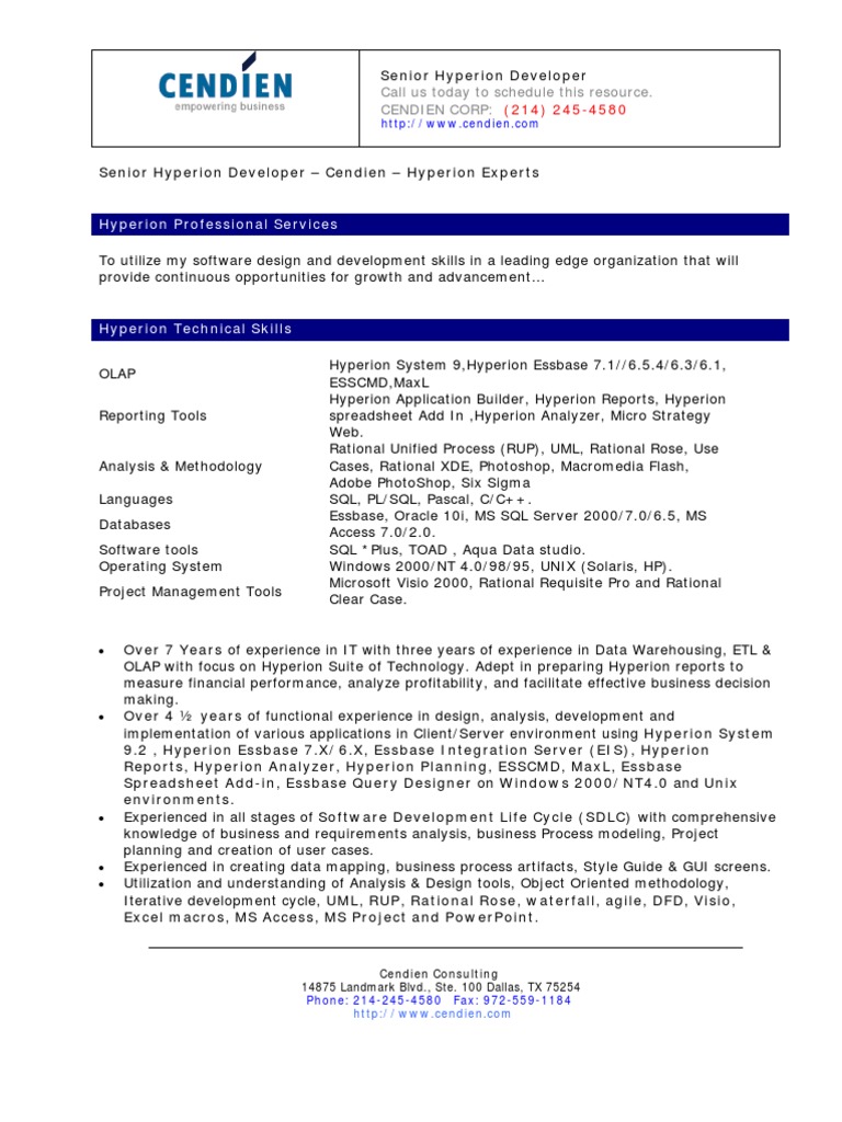 Senior Hyperion Developer Services | PDF | Microsoft Access | Databases