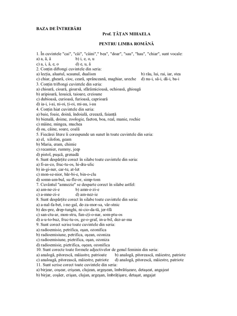 Teste Gramatica Romana | PDF