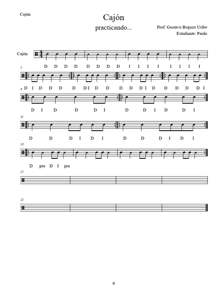 Cajon Partitura Ejercicios | PDF