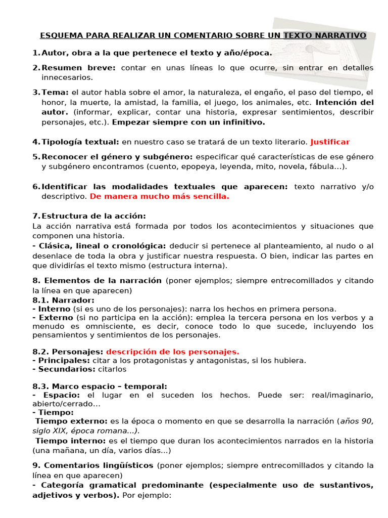 Esquema Comentario de Texto 1º Y 2º ESO 2022-23 | PDF | Narración | Lingüística