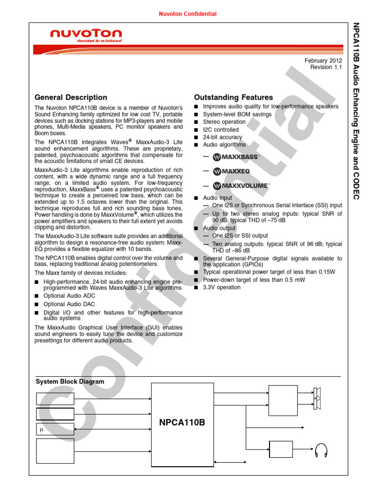NPCA110B-Nuvoton Technology | PDF | Equalization (Audio) | Loudspeaker