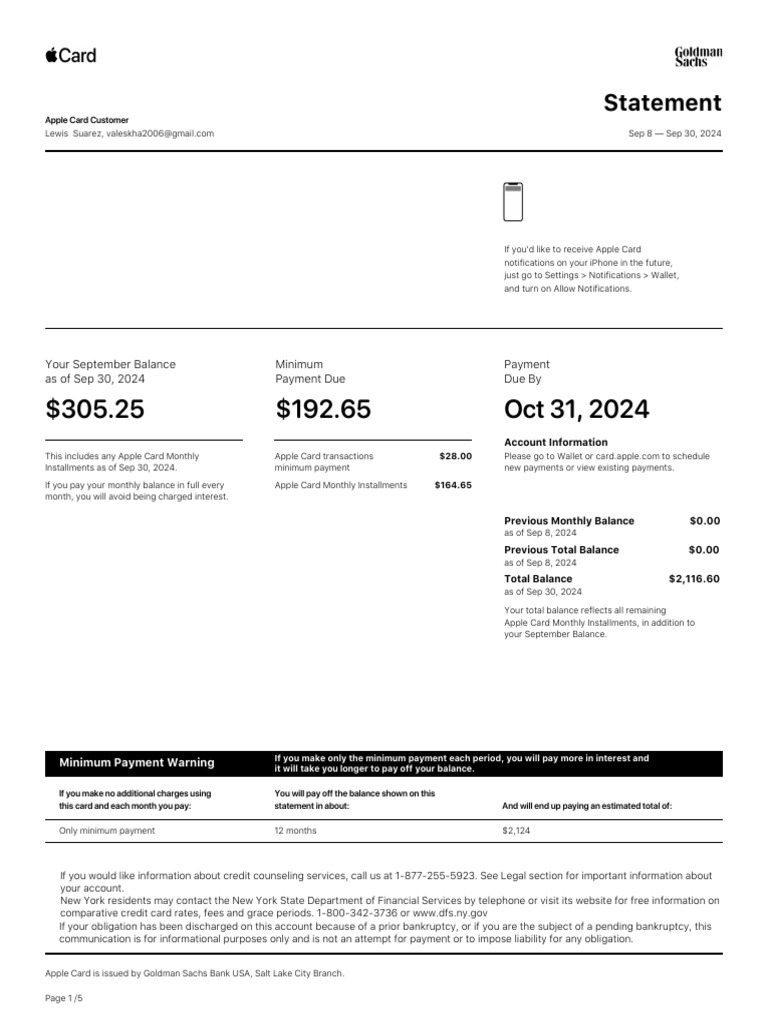 Apple Card Statement - September 2024 | PDF | Credit Card | Interest