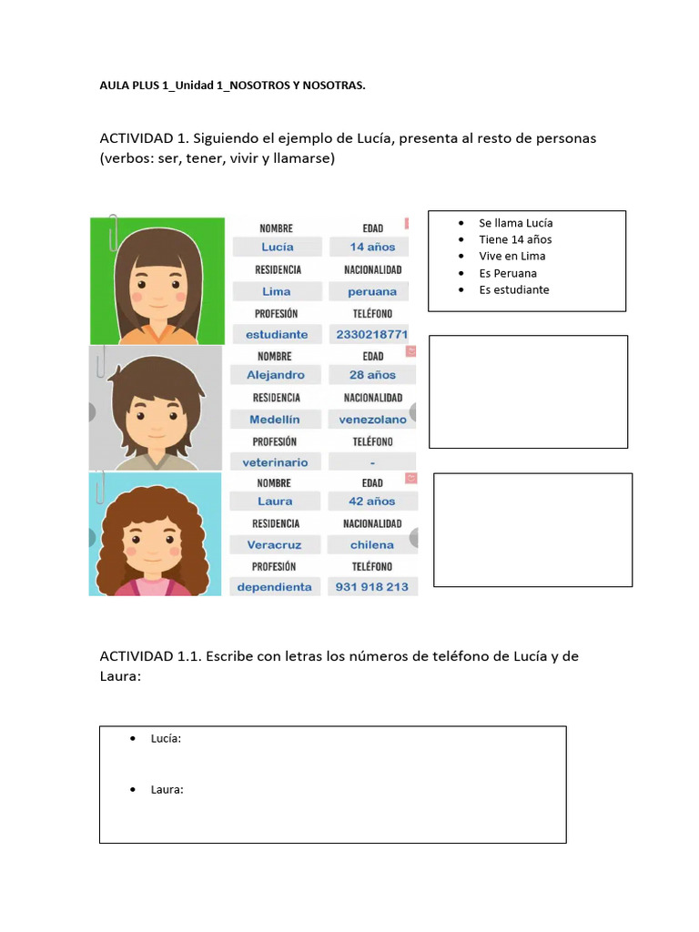 Aula Plus 1 - Test Unidad 1 | PDF