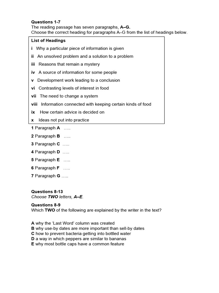 WHAT DO YOU KNOW ABOUT THE FOOD YOU EAT Questions | PDF | Home & Garden ...