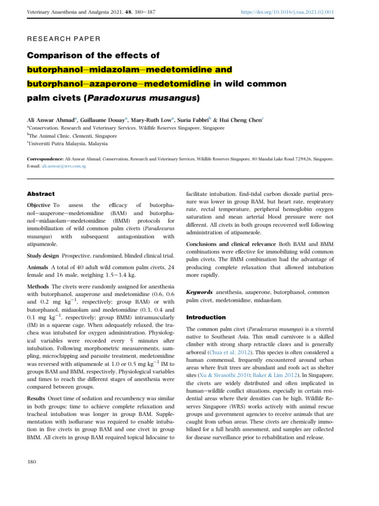 Comparison Injectable Protocols Civets 2021 | PDF | Anesthesia ...