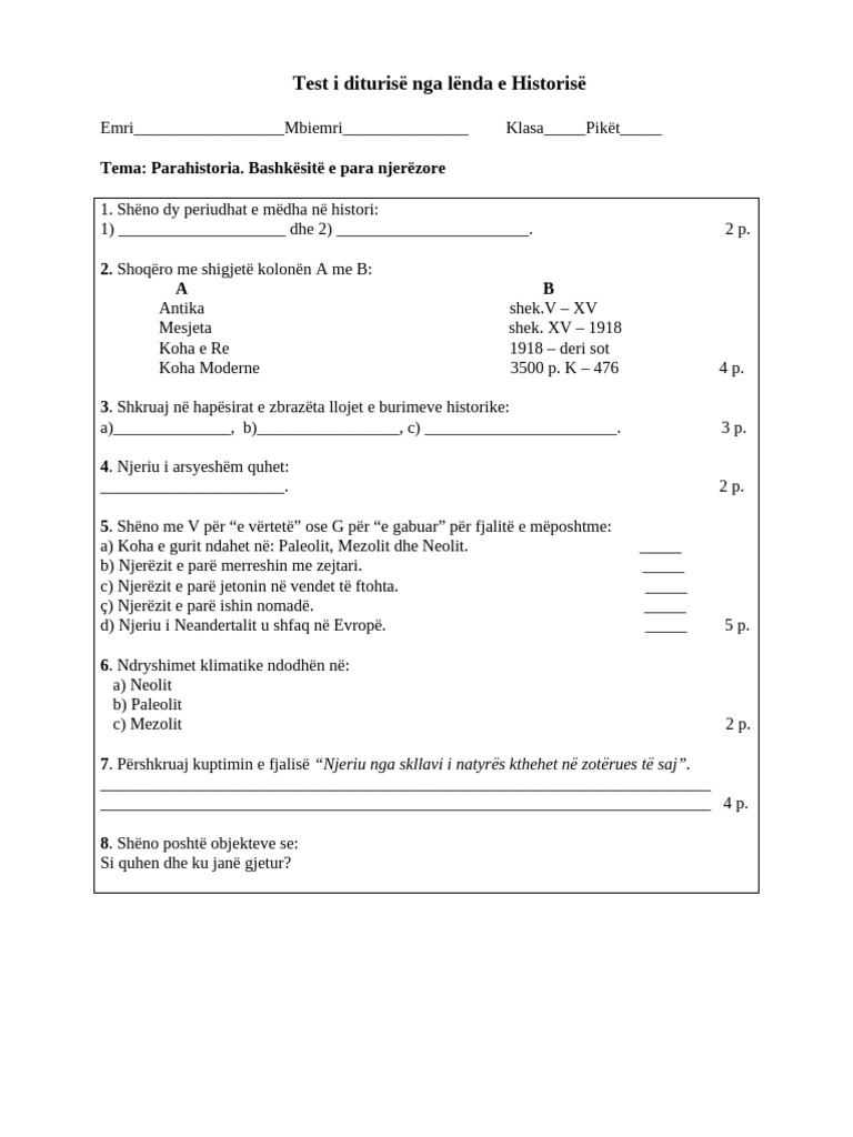 Modele Testesh - Histori 6 | PDF