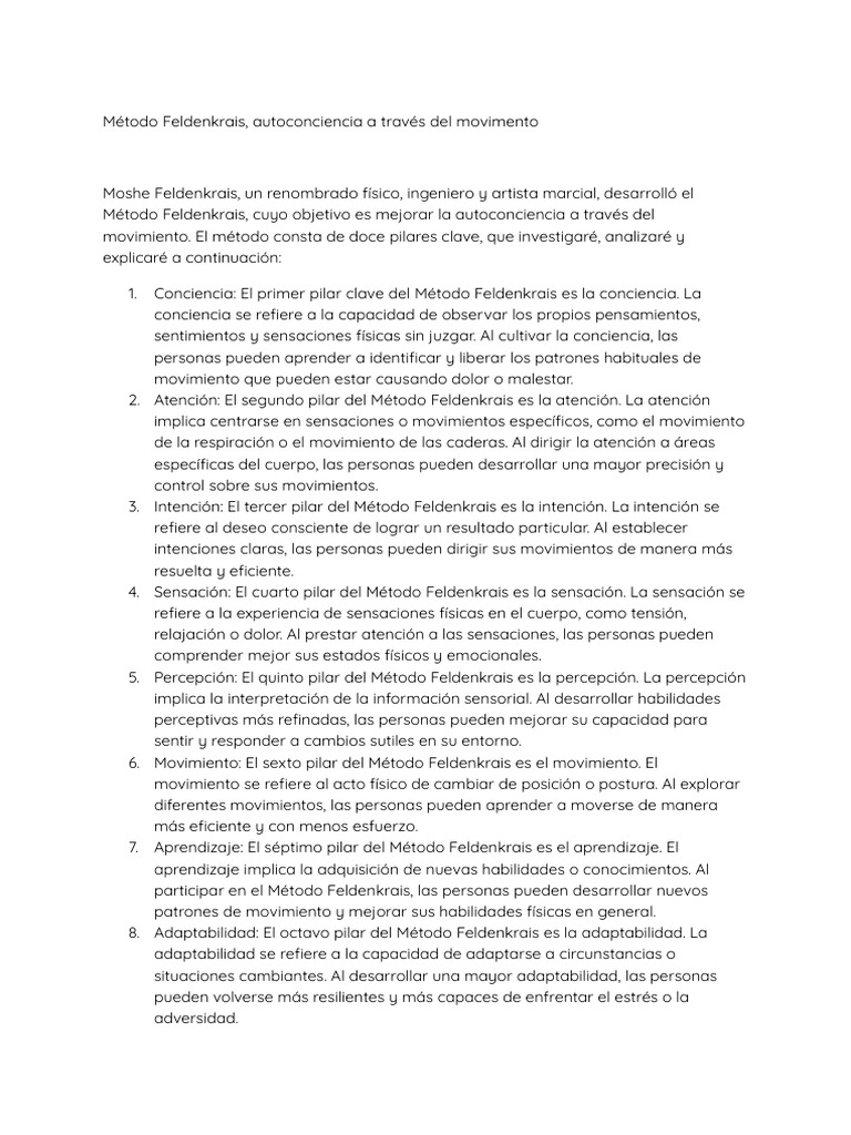 Doce Pilares del Método Feldenkrais | PDF | Percepción | Sentidos