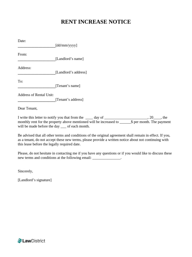 Rent Increase Notice Template | PDF