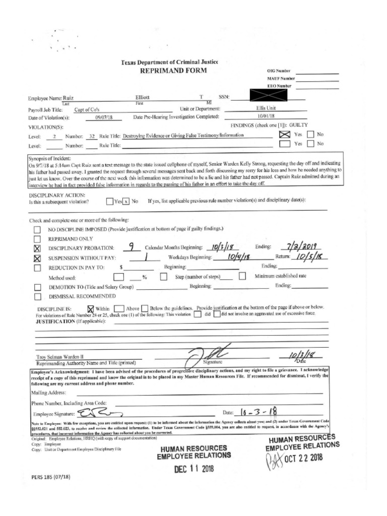 Open Records: TDCJ Major Elliot Ruiz Lies About Father's Death For Day ...