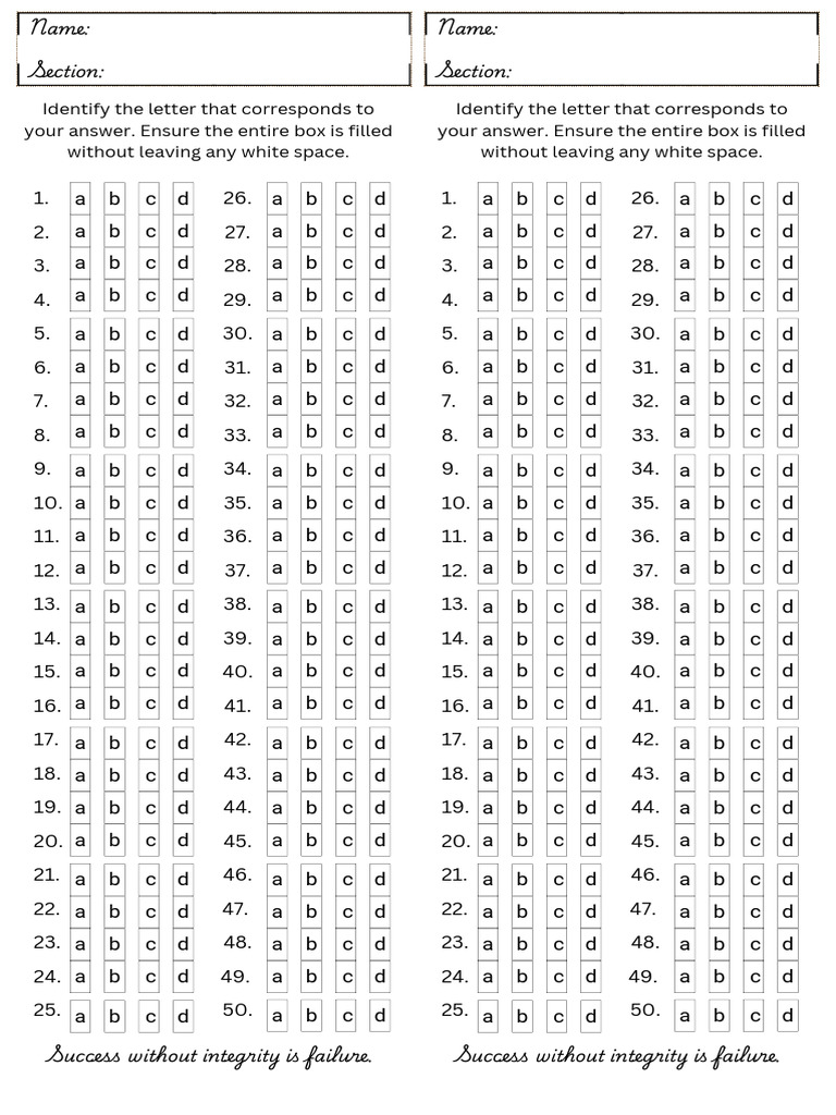 Answer Sheet 50 | PDF | Teaching Methods & Materials