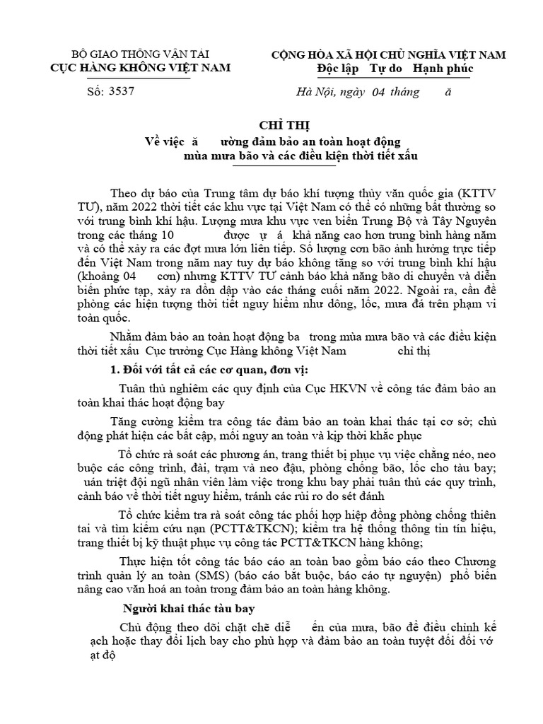 3537 Chi Thi Ve WX Bat Loi 04AUG22 | PDF