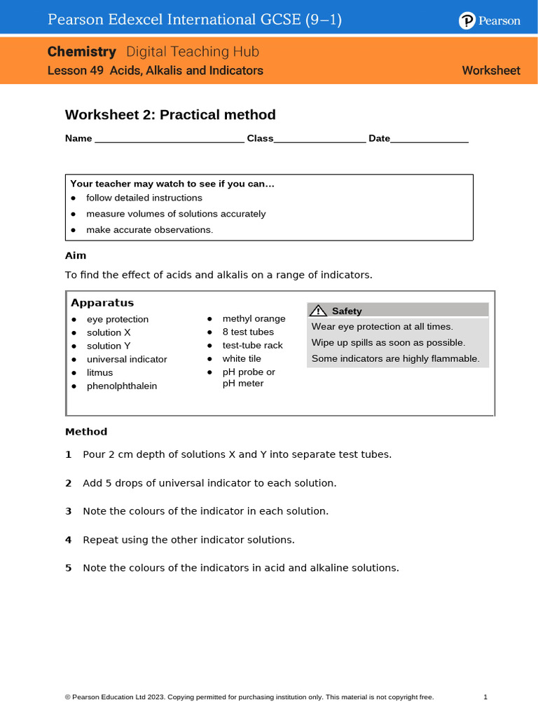 Acids Alkalis and Indicators Worksheet2 | PDF | Branches Of Thermodynamics | Titration