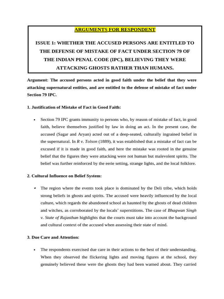 Defense of Mistake of Fact in IPC Cases | PDF | Mens Rea | Vicarious ...