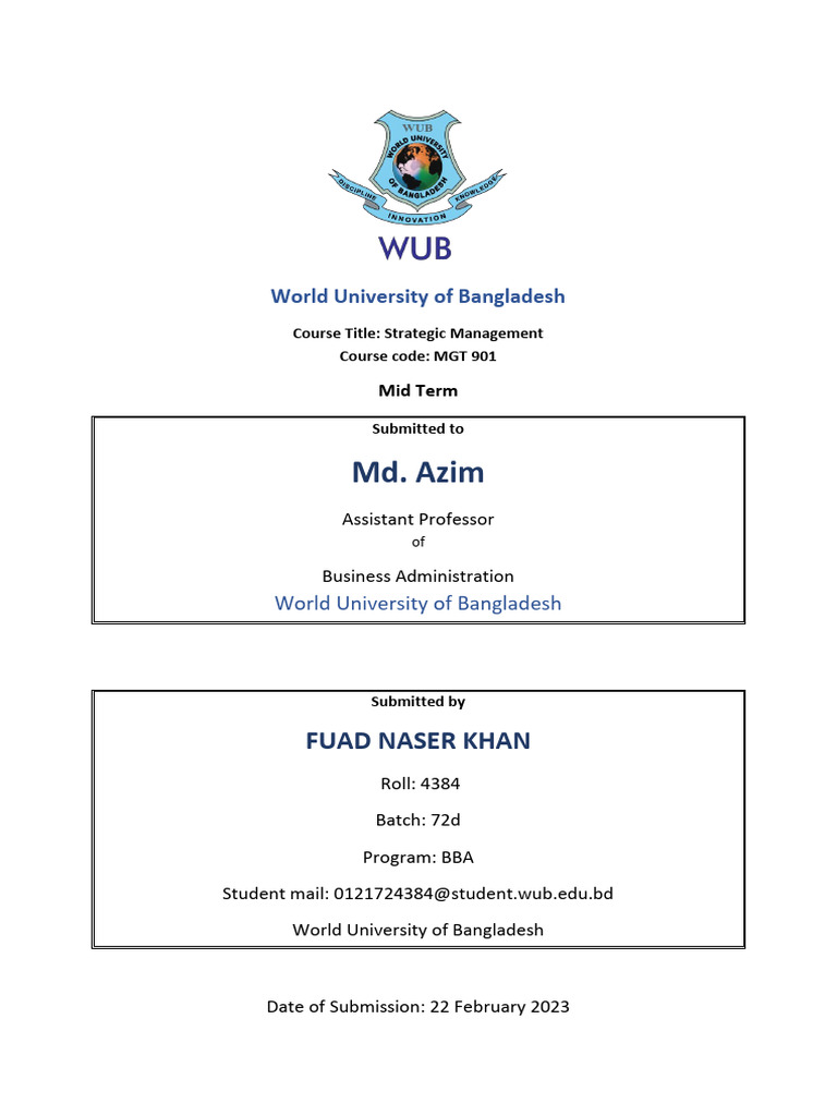 -Strategic management- FUAD NASER KHAN-4384 | PDF | Goal | Business -Strategic management- FUAD NASER KHAN-4384 | PDF | Goal | Business