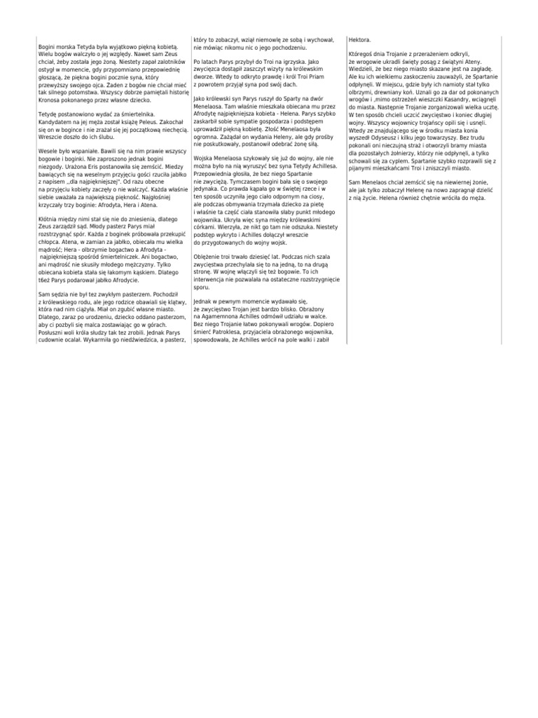 Streszczenie Mitu o Wojnie Trojanskiej - Sciaga | PDF