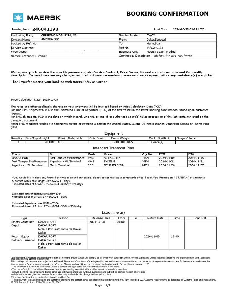 Booking Confirmation | PDF | Cargo | Office Of Foreign Assets Control
