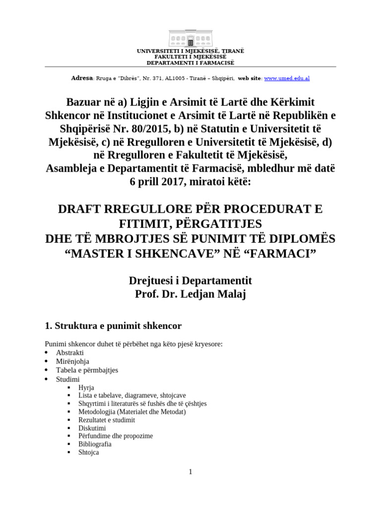 Draft Rregullore Per Punimin e Temes Se Diplomes - Departamenti ...