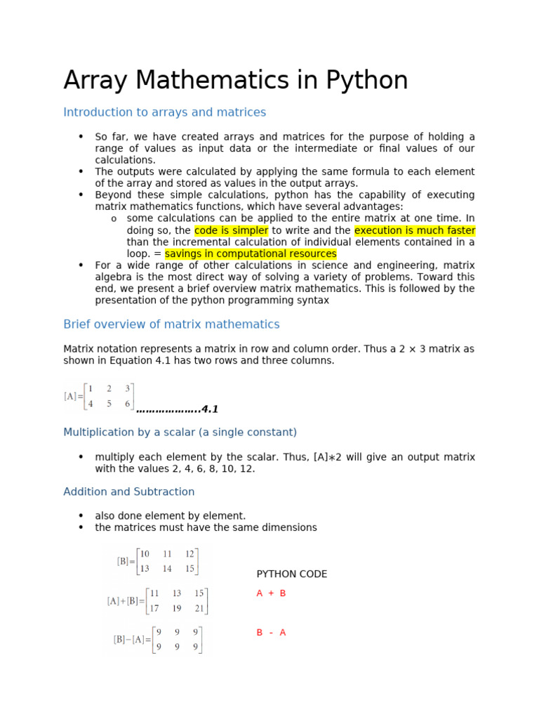 Lesson 2.1 Array Mathematics in Python | PDF | Matrix (Mathematics) | Functional Analysis