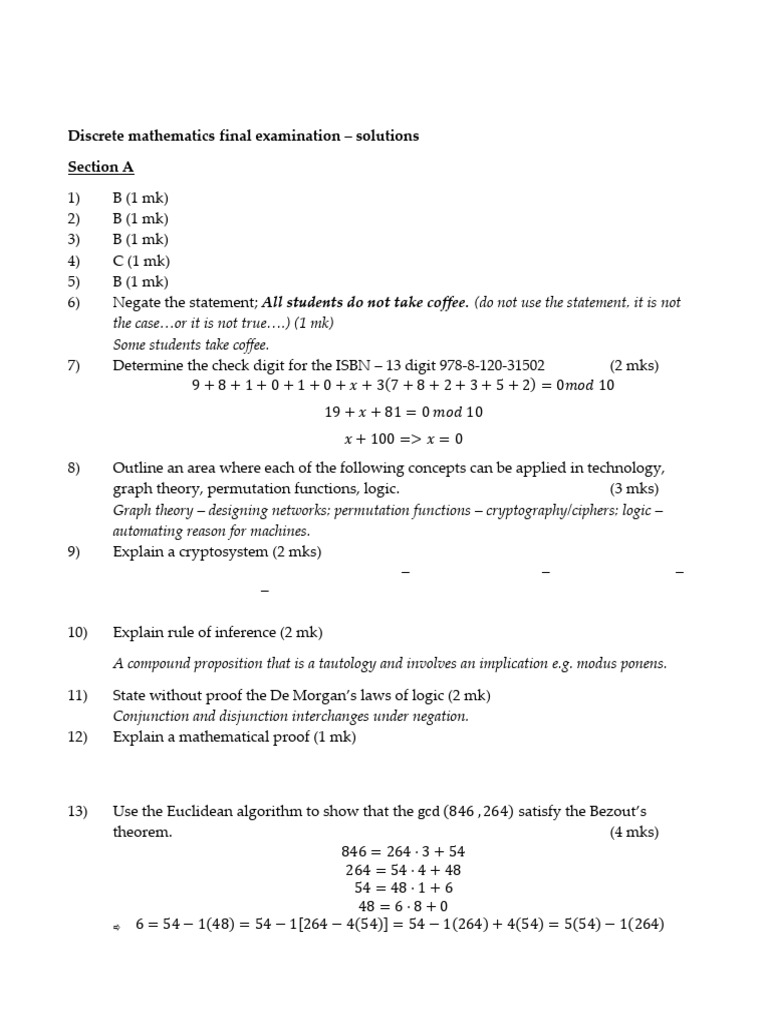 Discrete Mathematics Exam Solutions | PDF | Theorem | Mathematics