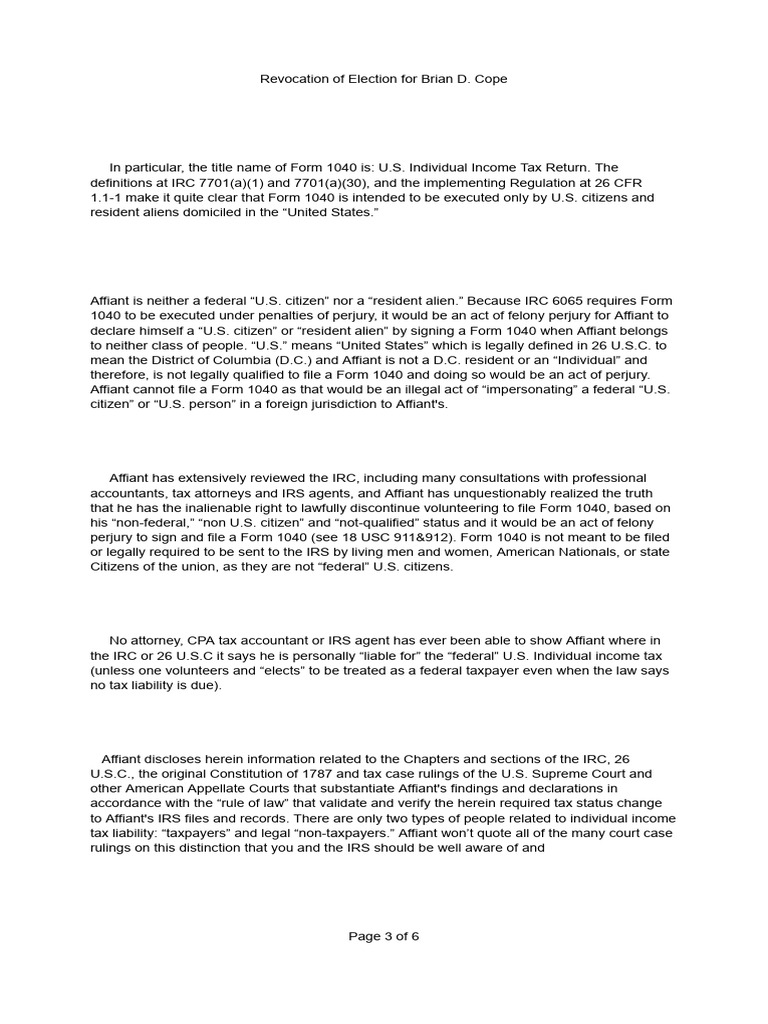Revocation of Election PG 3 | PDF | Internal Revenue Service | Affidavit