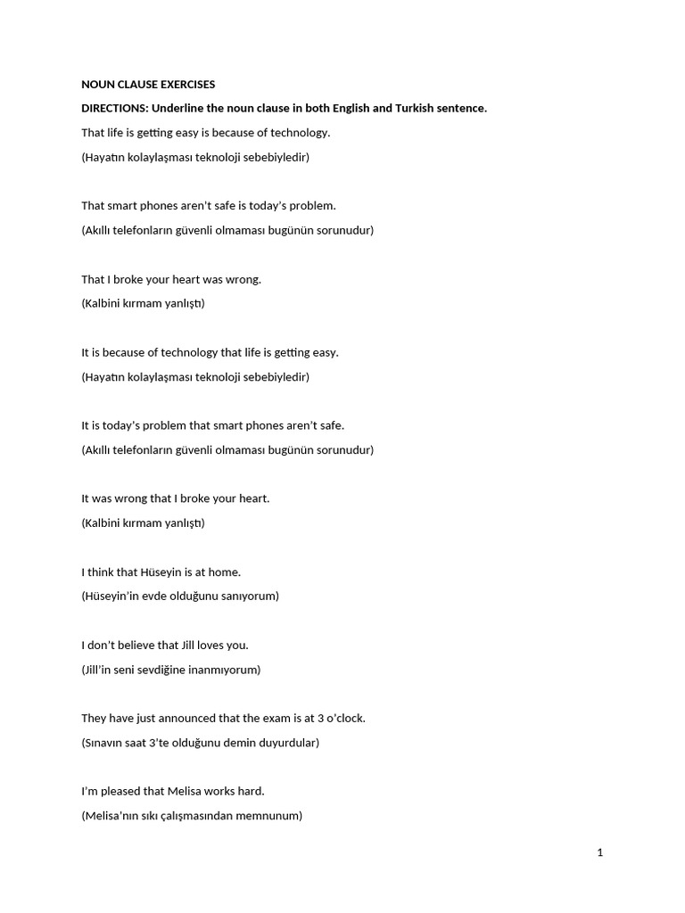 NOUN CLAUSE EXERCISES | PDF NOUN CLAUSE EXERCISES | PDF