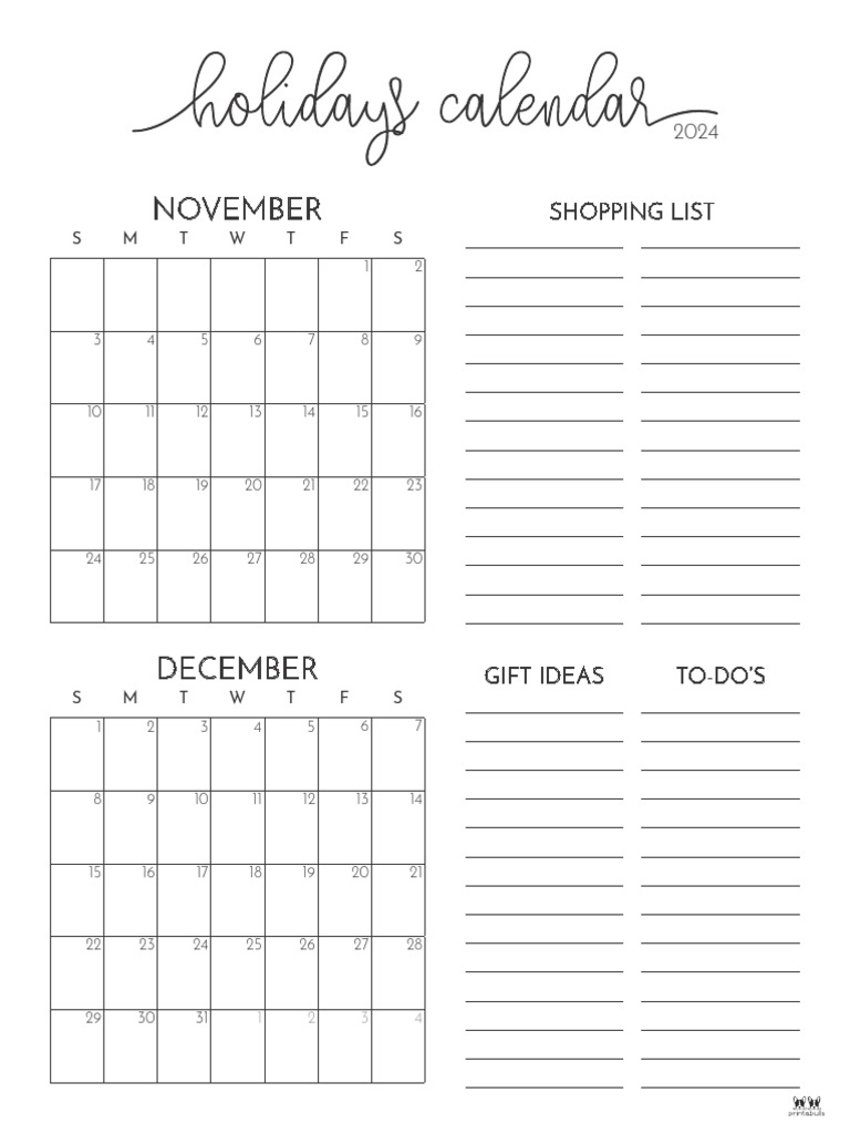 Printable November December 2024 Calendars Additions 1 | PDF