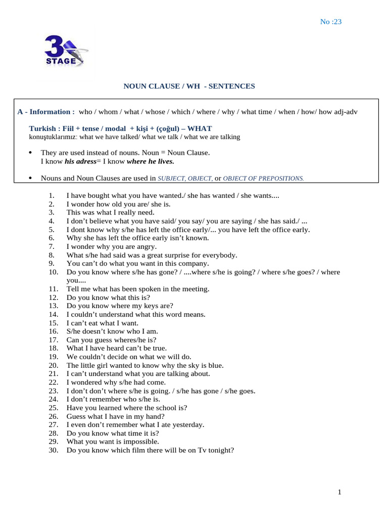 Noun Clause 23 Answers | PDF