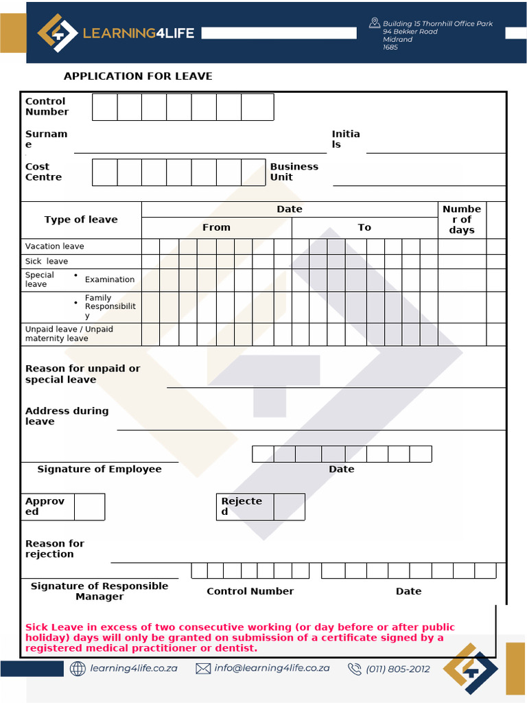 LEARNING4LIFE NEW LEAVE FORM 04 2023 New | PDF