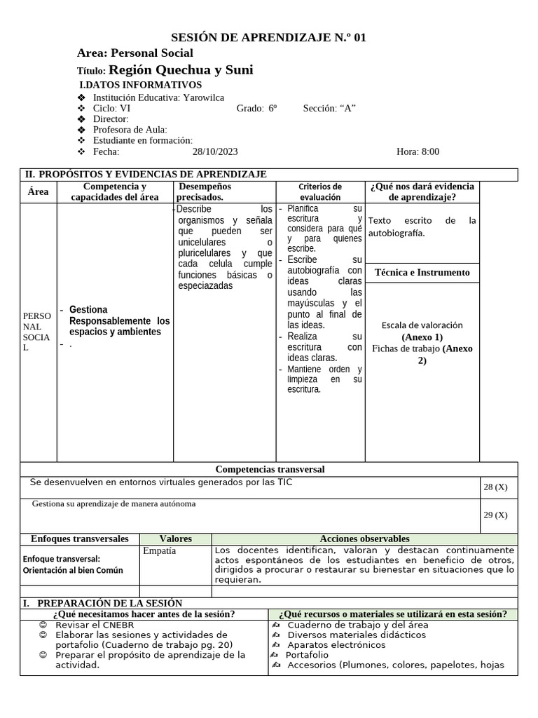 Sesión de Aprendizaje Cta | PDF | Evaluación | Aprendizaje
