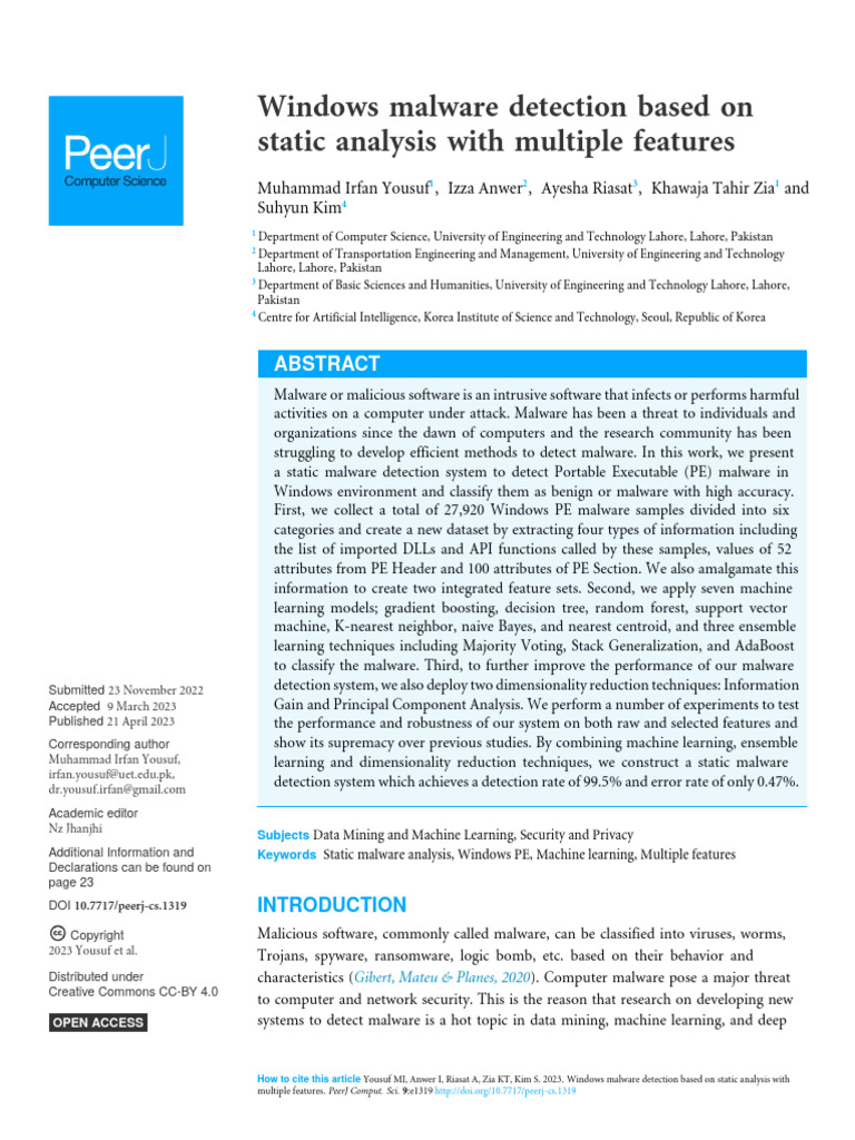 Pe Malware Analysis Pdf Malware Machine Learning