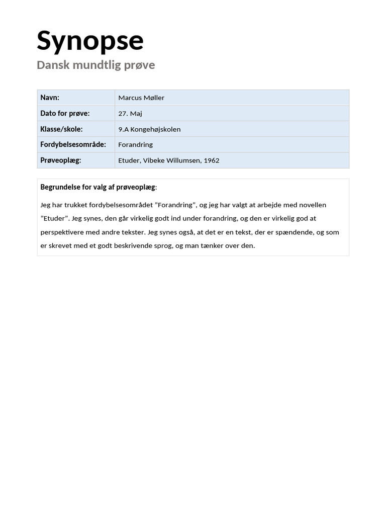 Synopse Skabelon-1 | PDF