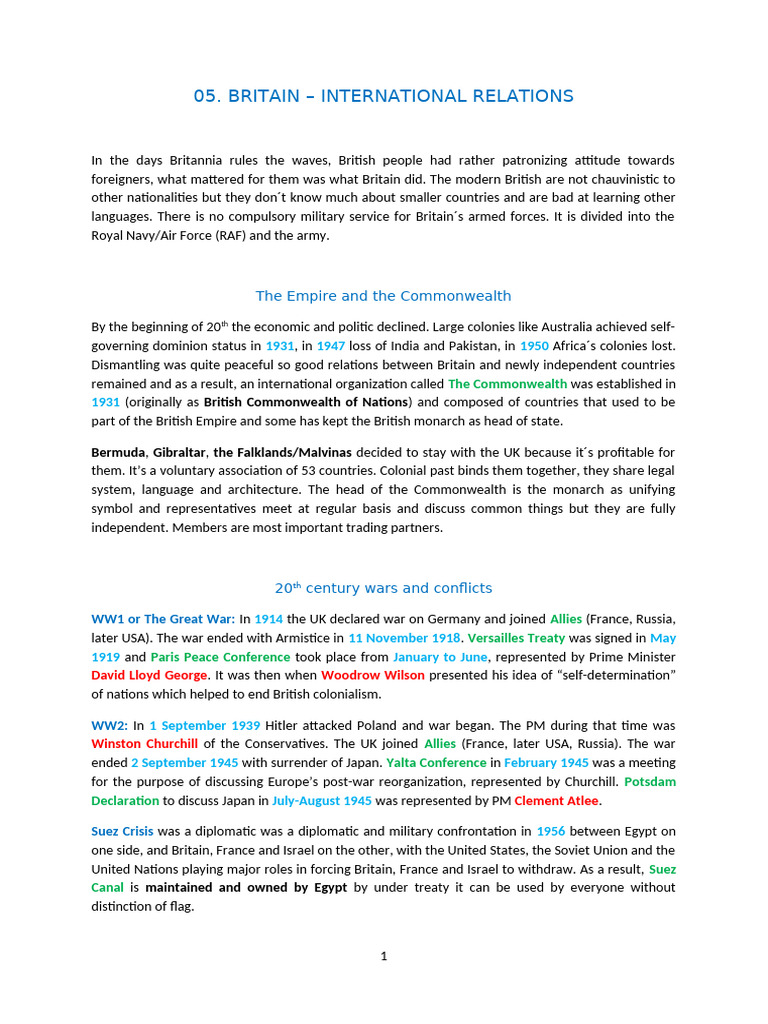 Britain - International Relations | PDF | Northern Ireland | European Union