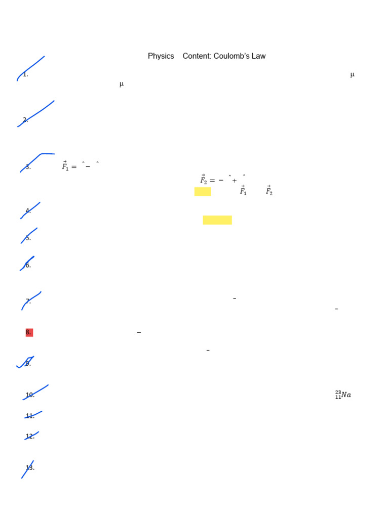 Practice Problem - Coulomb Law - PHY-2105 | PDF | Force | Mechanics