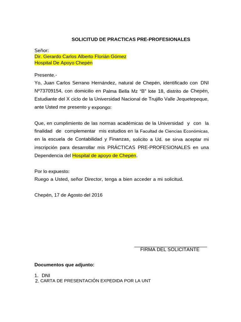 Solicitud de Prácticas Pre-Profesionales | PDF