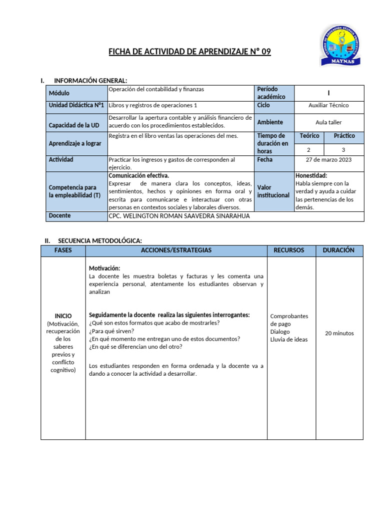 FICHA DE APRENDIZAJE SESION 09 | PDF | Evaluación | Aprendizaje