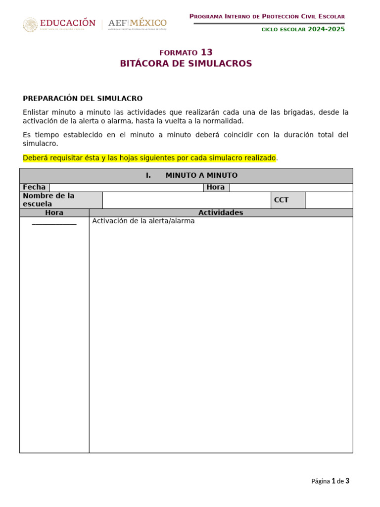 13 - Bitacora Simulacros 2024 2025 | PDF