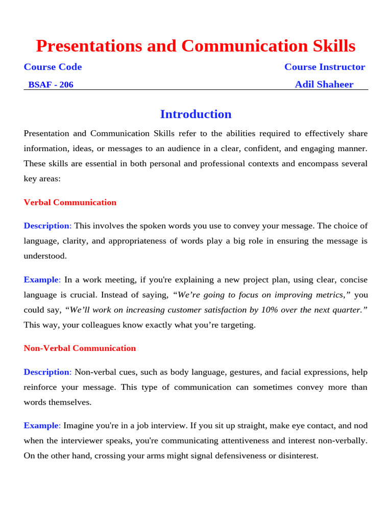Introduction To Presentation and Communication Skills | PDF ...