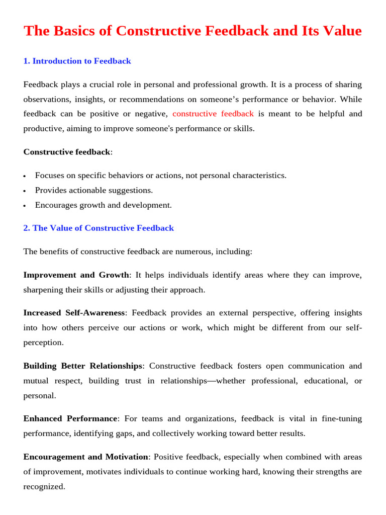 The Basics of Constructive Feedback and Its Value | PDF | Motivation ...