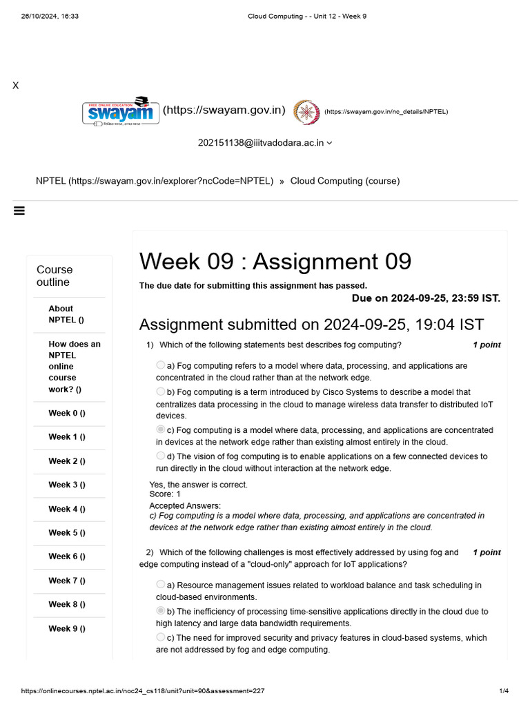 Week 09: Assignment 09: Assignment Submitted On 2024-09-25, 19:04 IST | PDF | Cloud Computing ...
