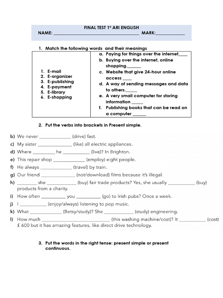 Final Test 1º Ari English | PDF | Career & Growth