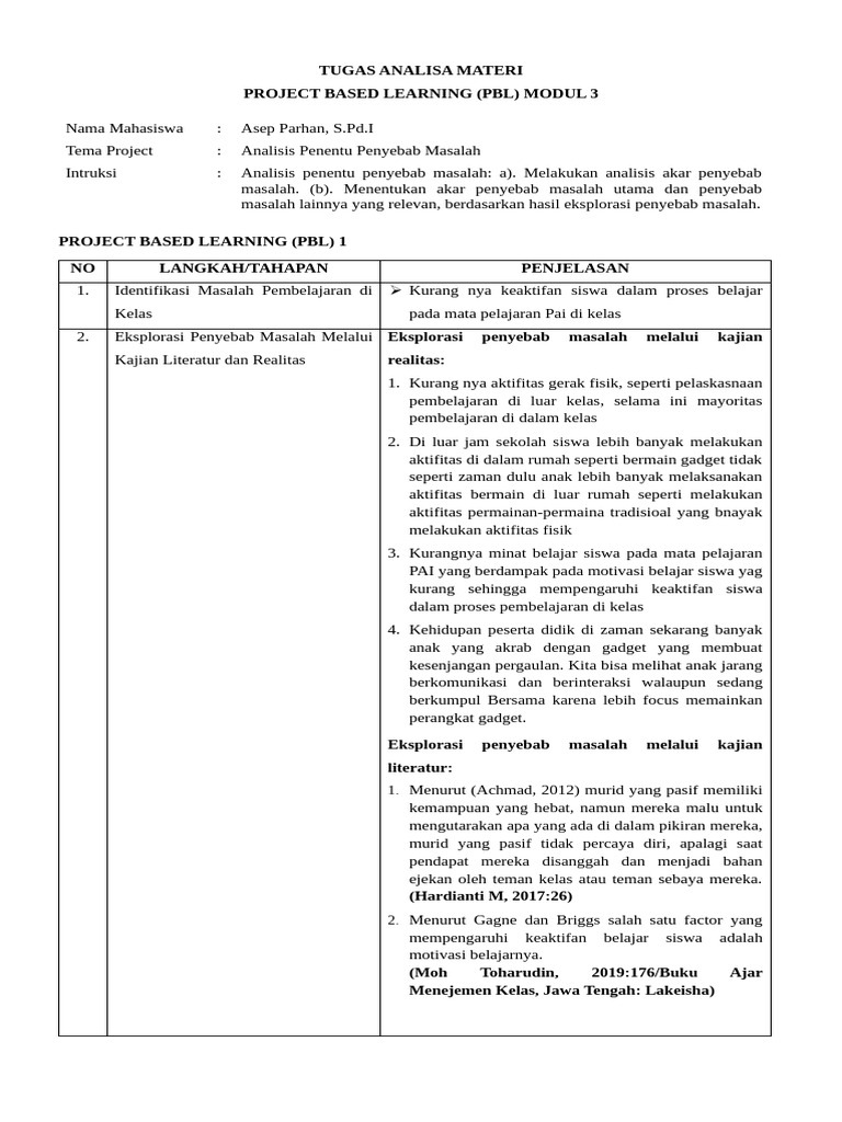 Tugas Analisa Penyebab Masalah PBL Modul 3 Asep Parhan | PDF