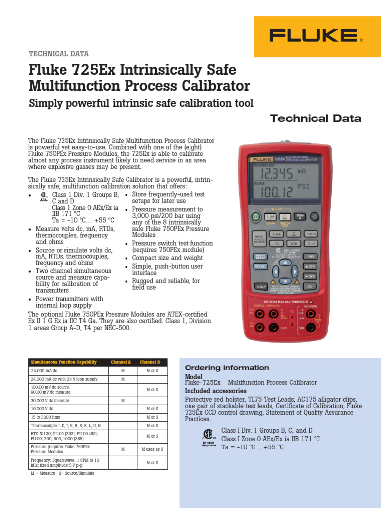 Fluke 725ex Intrinsically Safe Multifunction Process Calibrator | PDF ...