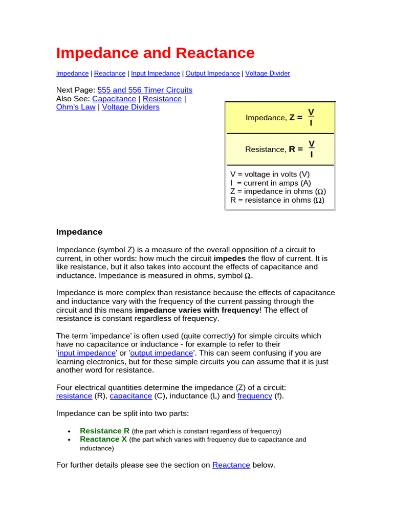 Impedance And Reactance Pdf Electrical Impedance Capacitor