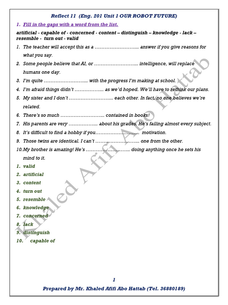 Reflect 11 Eng. 201 Unit 1 (Q & A) | PDF | Robot | Robotics