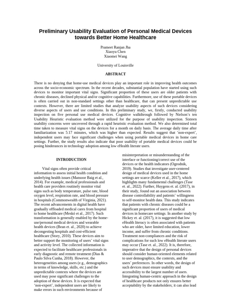 Usability Evaluation - Personal Medical Devices - 1.16.2023 | PDF ...