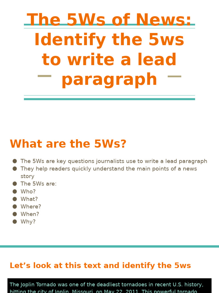 The 5Ws of News - Crafting A Lead Paragraph | PDF | Politics